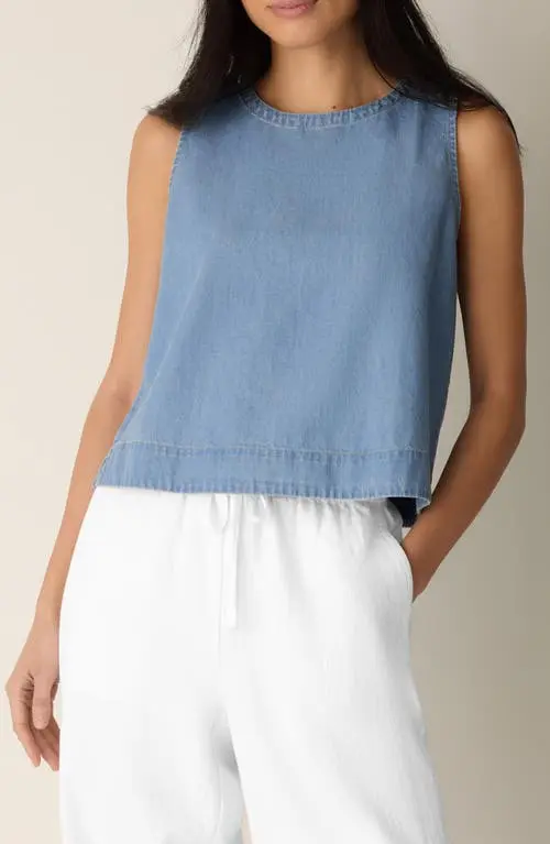 Eileen Fisher Organic Cotton Sleeveless Shell - Light Wash