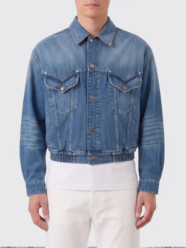 Versace Cotton Denim Bomber Jacket - Blue