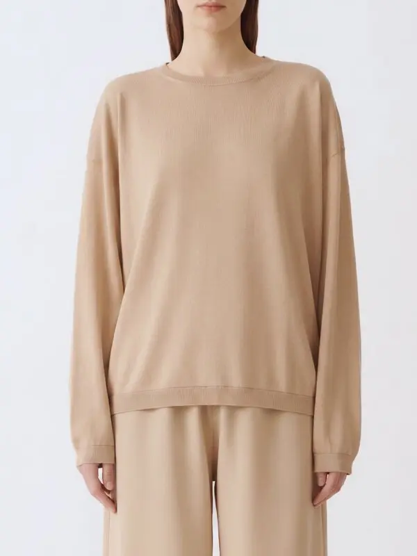 Fabiana Filippi Crew Neck Pullover In Cotton And Silk Blend - Beige