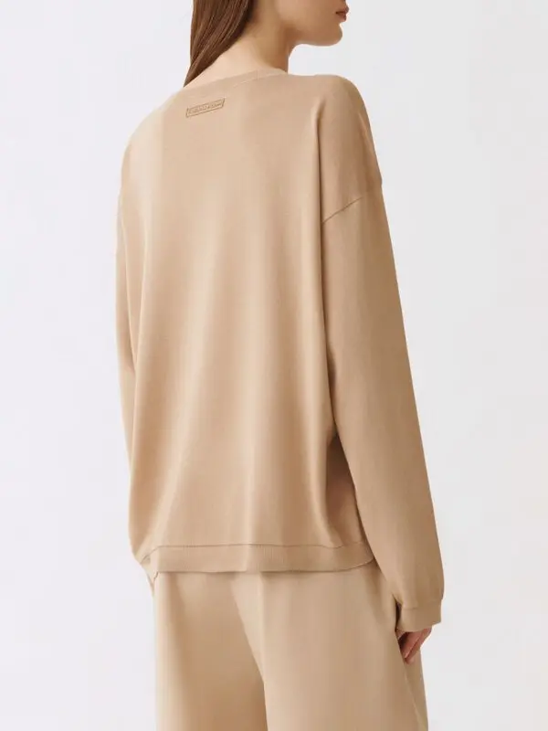 Fabiana Filippi Crew Neck Pullover In Cotton And Silk Blend - Beige