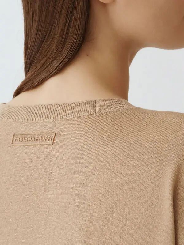 Fabiana Filippi Crew Neck Pullover In Cotton And Silk Blend - Beige