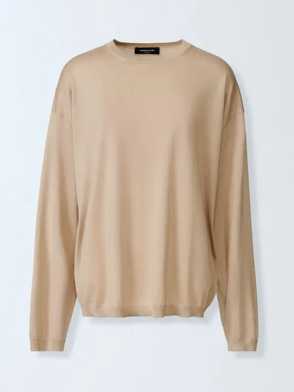 Fabiana Filippi Crew Neck Pullover In Cotton And Silk Blend - Beige