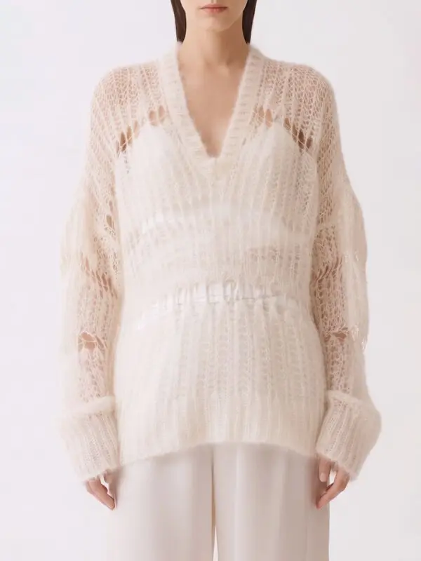 Fabiana Filippi Perforated Wool Blend Pullover - Natural