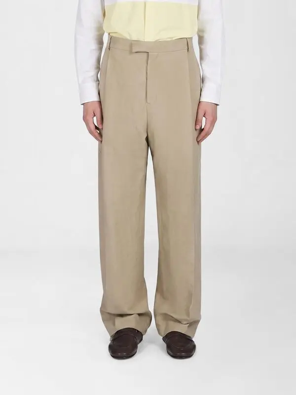 FERRAGAMO Cotton And Linen Blend Wide Leg Trousers - Beige