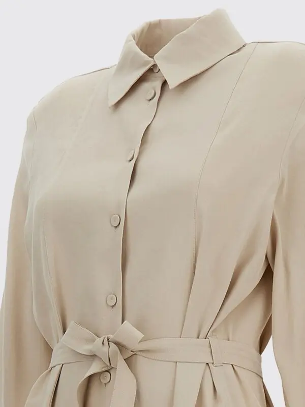 Max Mara Linen Blend Midi Shirt Dress With Belt - Beige