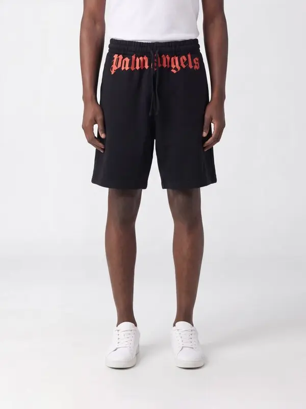 Palm Angels Cotton Jogging Shorts With Logo - Black