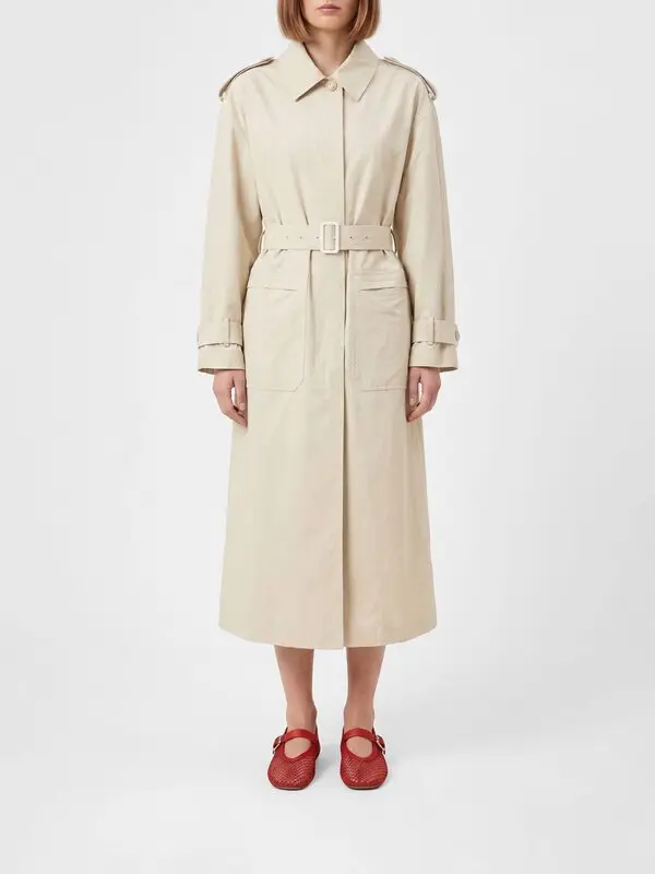 Maison Kitsuné Long Cotton Denim Trench Coat With Belt