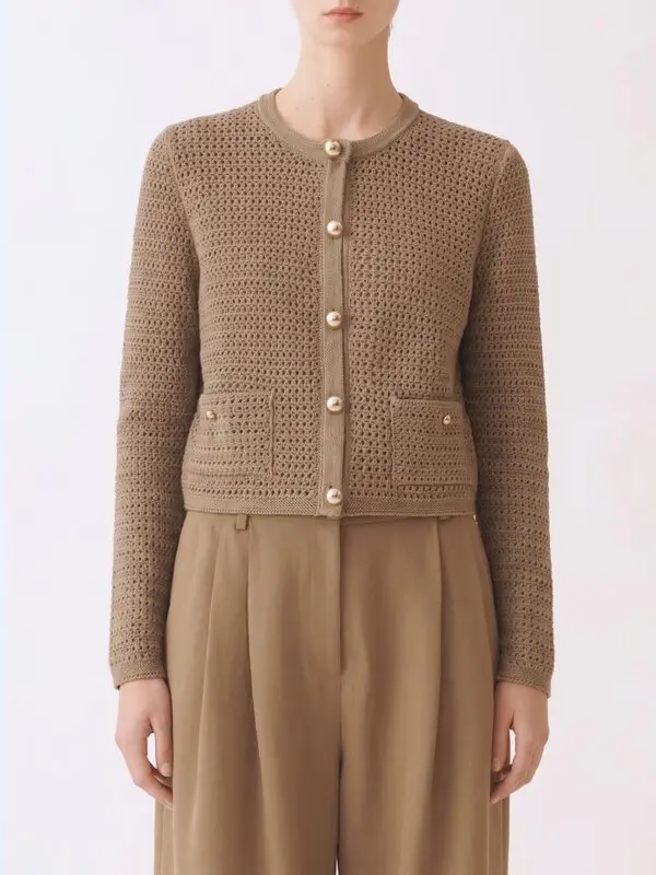 Fabiana Filippi Crew Neck Cotton Cardigan - Kaki