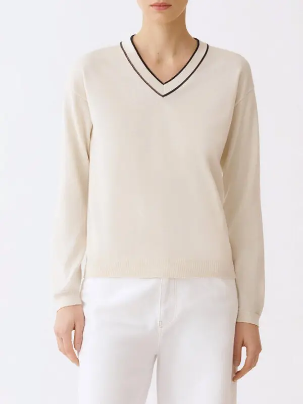 Fabiana Filippi Cotton V-neck Pullover - White