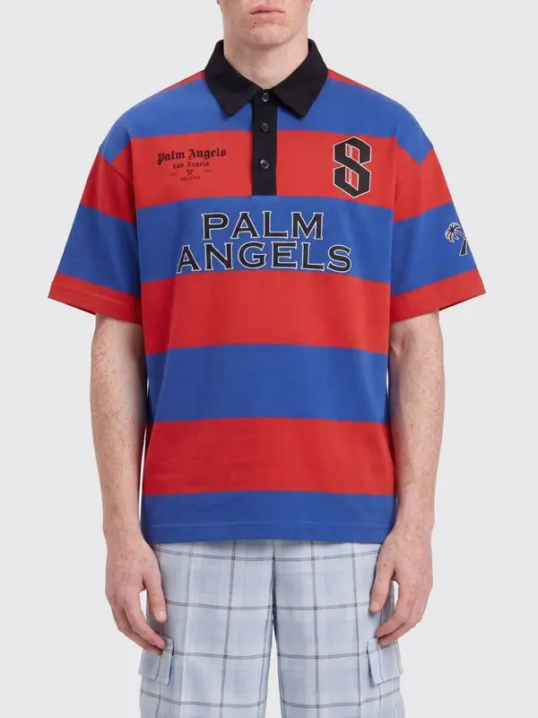 Palm Angels Striped Cotton Polo Shirt With Logo - Red
