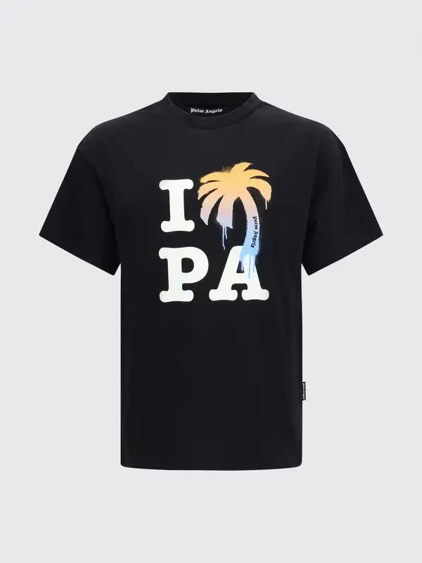 Palm Angels Cotton Crewneck T-shirt With Logo Print - Black