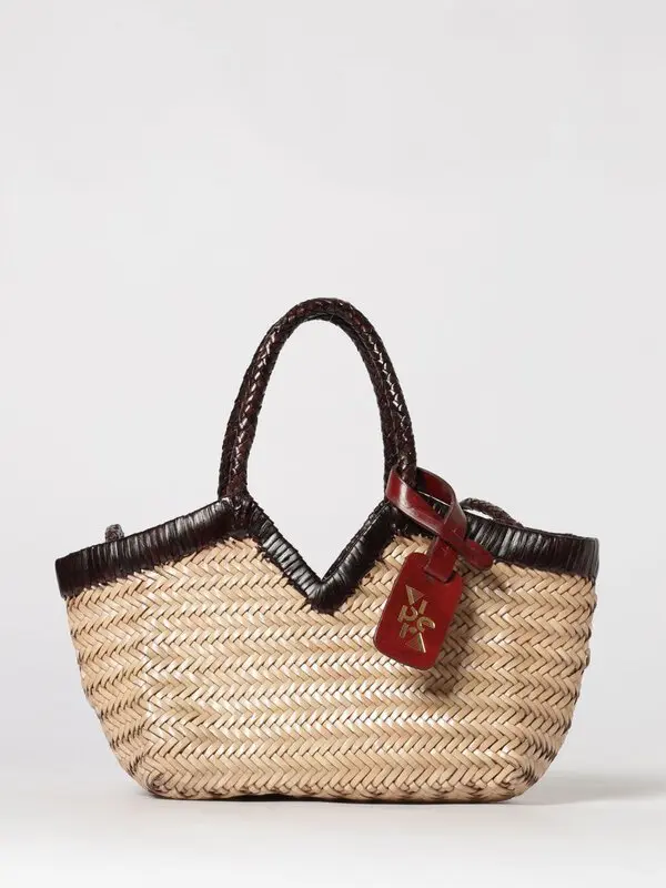 VIPERA Woven Raffia Tote With Leather Trim - Beige