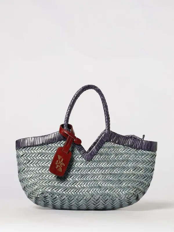 VIPERA Woven Raffia Tote With Leather Trim - Blue