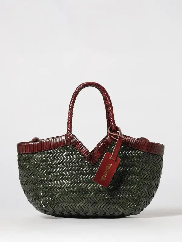 VIPERA Woven Raffia Tote With Leather Trim - Green