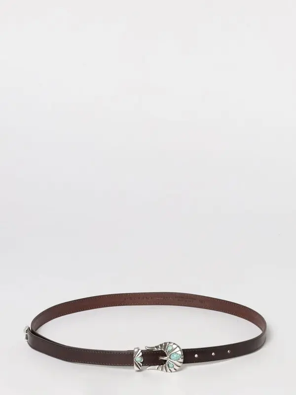 ORTIGNI Leather Belt With Turquoise Embellishments - Dark