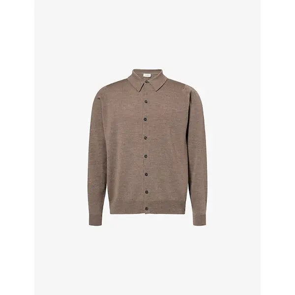John Smedley Tibor Long-sleeve Merino-wool Polo Shirt - Mushroom