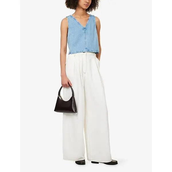 Paige Zola Cotton-blend Denim Cropped Top