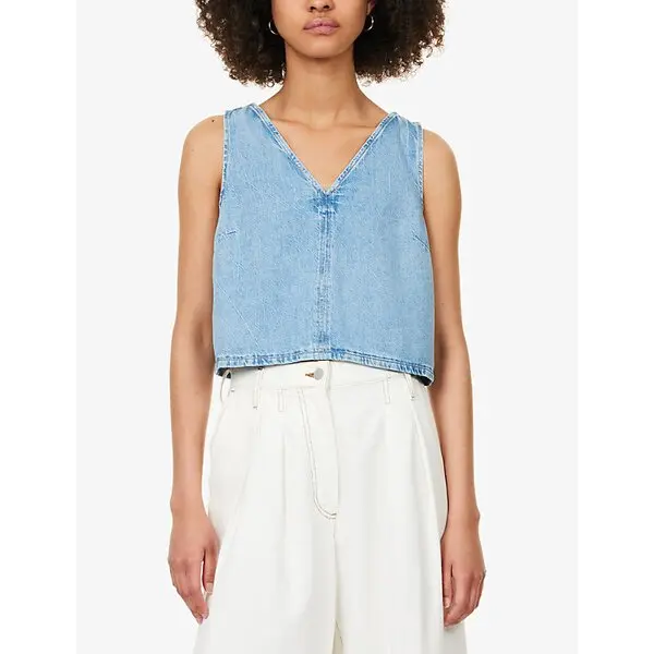 Paige Zola Cotton-blend Denim Cropped Top