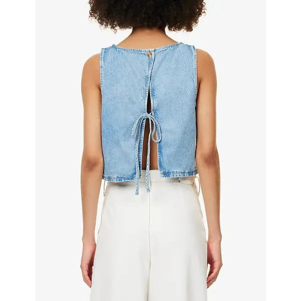 Paige Zola Cotton-blend Denim Cropped Top