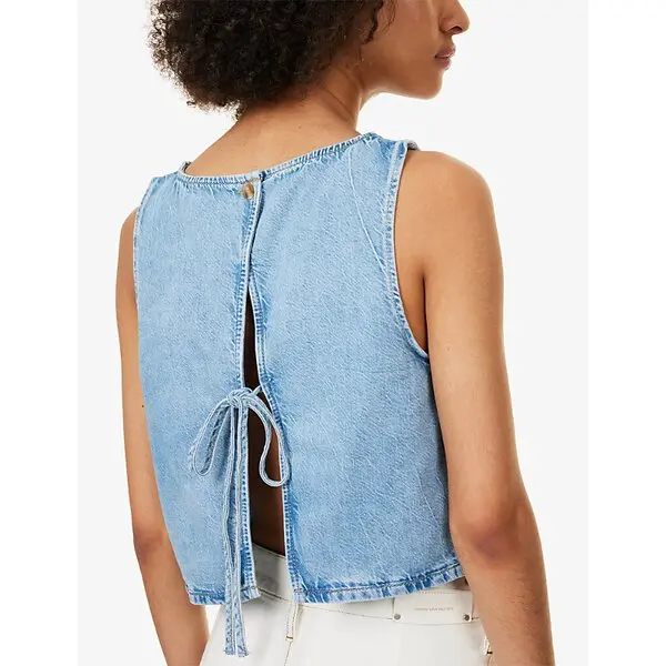 Paige Zola Cotton-blend Denim Cropped Top