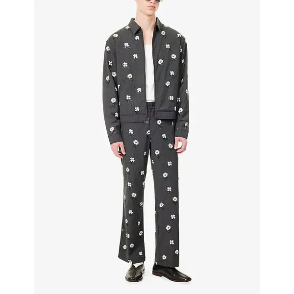 HONOR THE GIFT Flower-beaded Pinstripe Cotton Trousers
