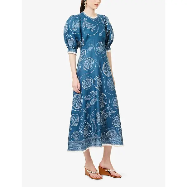 ALEMAIS Short-sleeve Linen Midi Dress