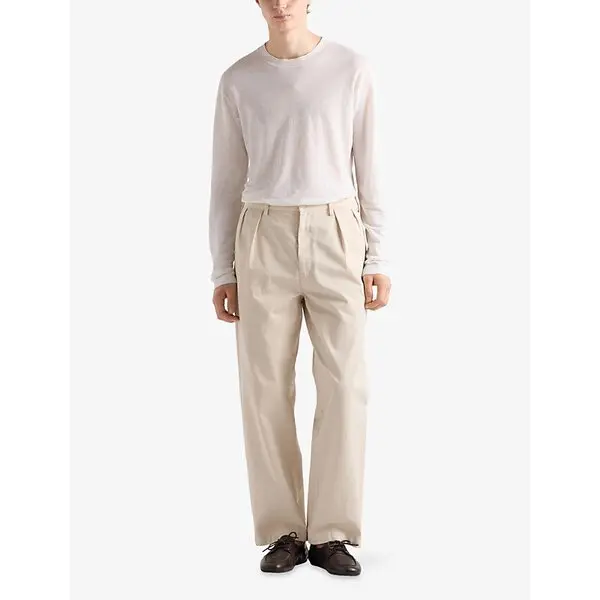 Prada Wide-leg Cotton Trousers - Neutral