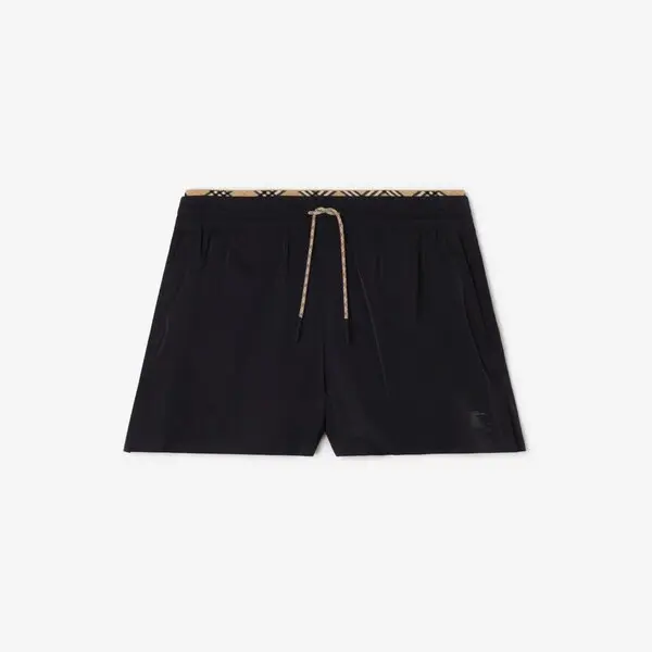 Burberry Stretch Nylon Shorts With Archive Check Taping - Black