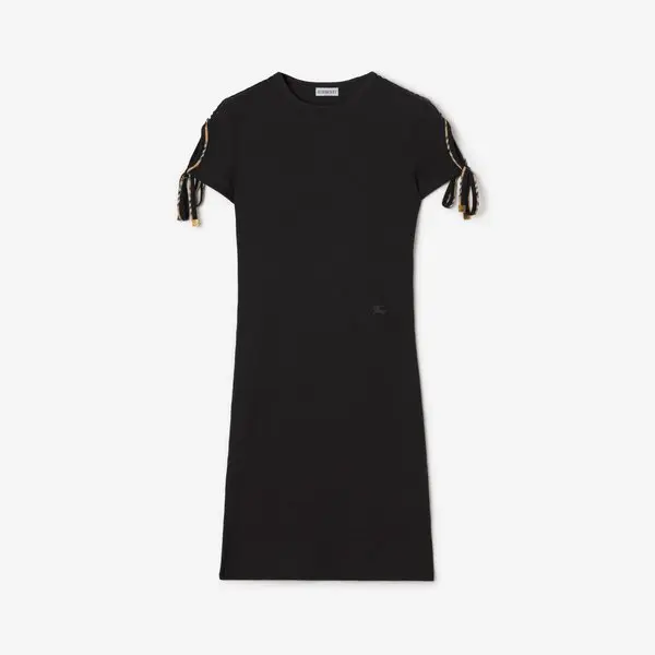 Burberry Ribbed Cotton Dress With Check Trim
