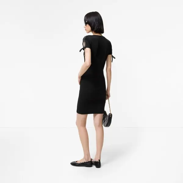 Burberry Ribbed Cotton Dress With Check Trim