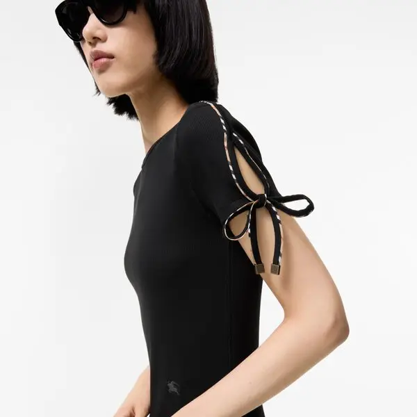 Burberry Ribbed Cotton Dress With Check Trim
