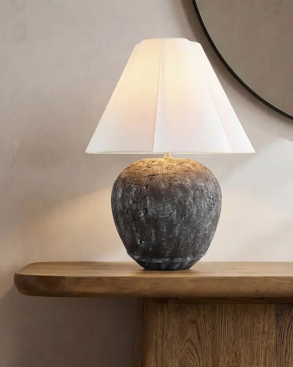Quince Rustic Cement Table Lamp With Fluted Shade
