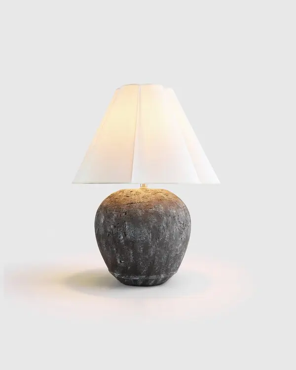 Quince Rustic Cement Table Lamp With Fluted Shade