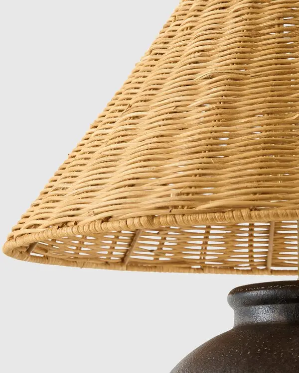 Quince Artisan Ceramic Table Lamp With Rattan Shade