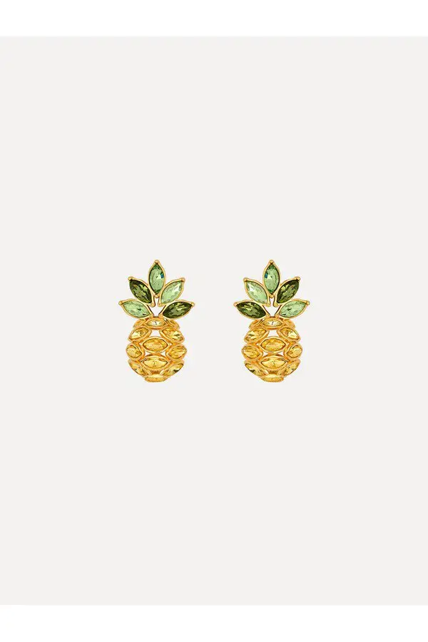 Oscar De La Renta Pineapple Crystal Leaf Clip-on Earrings - Gold