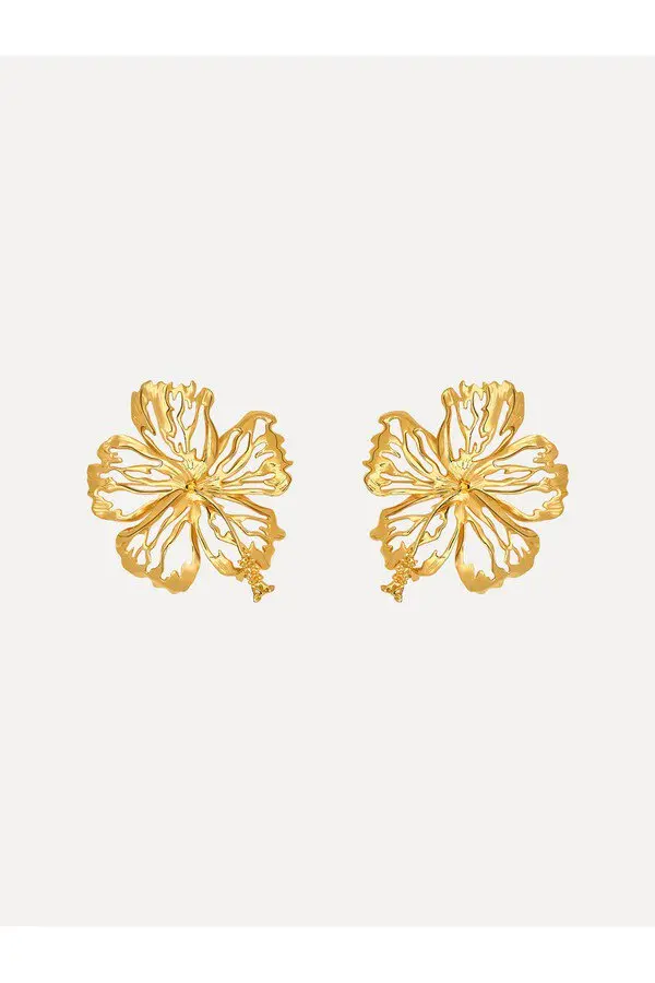 Oscar De La Renta Openwork Hibiscus Earrings - Natural