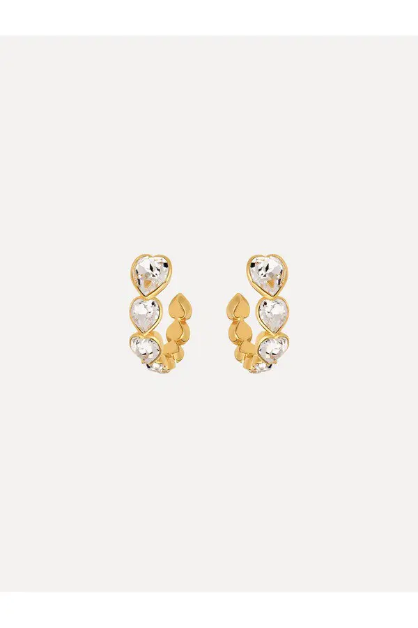 Oscar De La Renta Crystal Heart Hoop Earrings - Natural