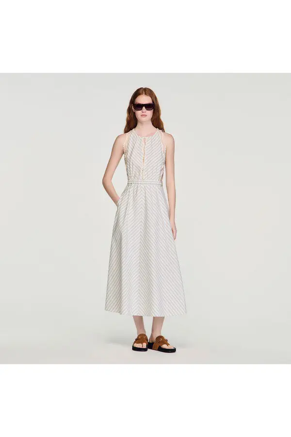 Sandro Striped Cotton Midi Dress