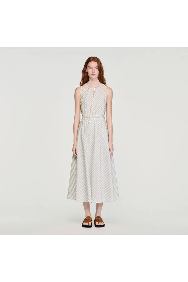 Sandro Striped Cotton Midi Dress