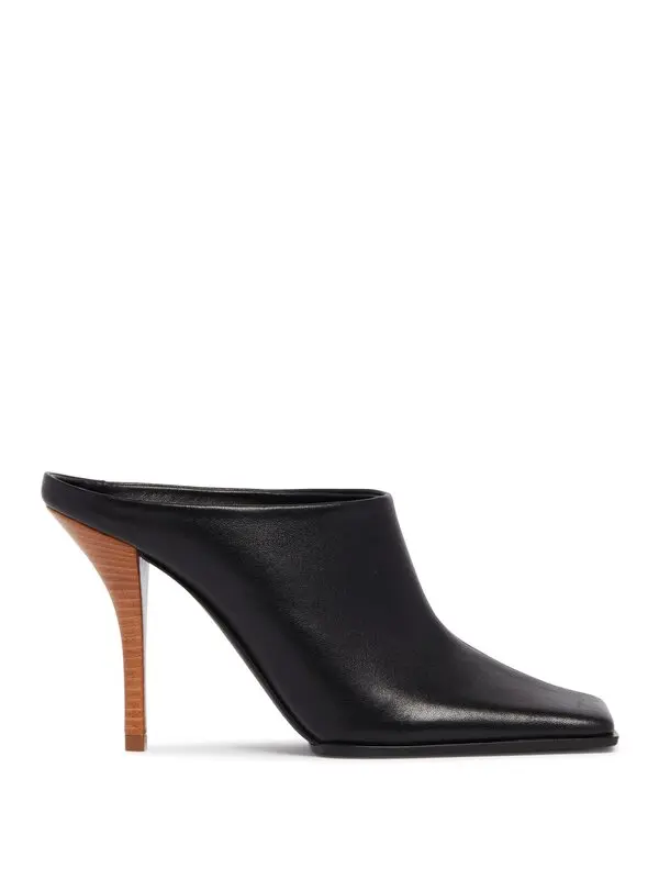 Alaïa Squared Toe Leather Mules - Black