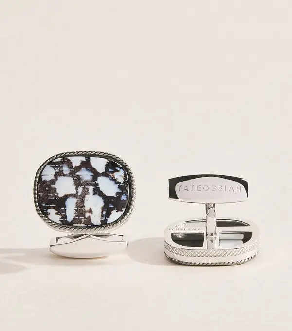 Tateossian Sterling Silver And Fossil Palm Cufflinks - Black