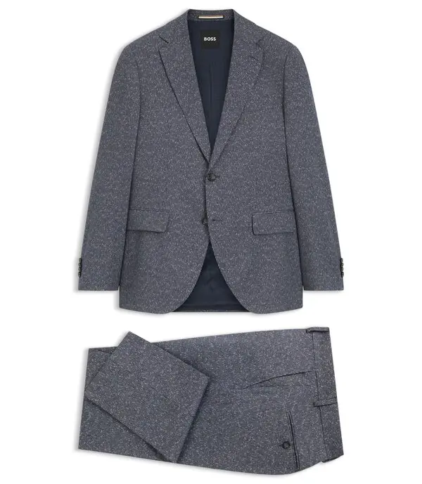 BOSS Two-piece Regular-fit Suit In Stretch Boucl - Dark Blue
