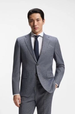BOSS Two-piece Regular-fit Suit In Stretch Boucl - Dark Blue