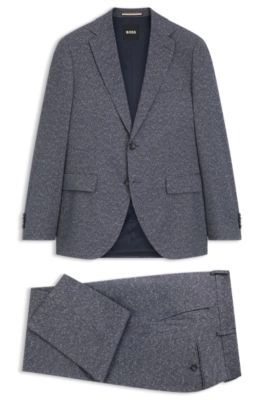 BOSS Two-piece Regular-fit Suit In Stretch Boucl - Dark Blue