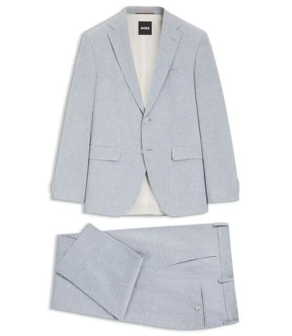 BOSS Two-piece Regular-fit Suit In Stretch Boucl - Light Blue
