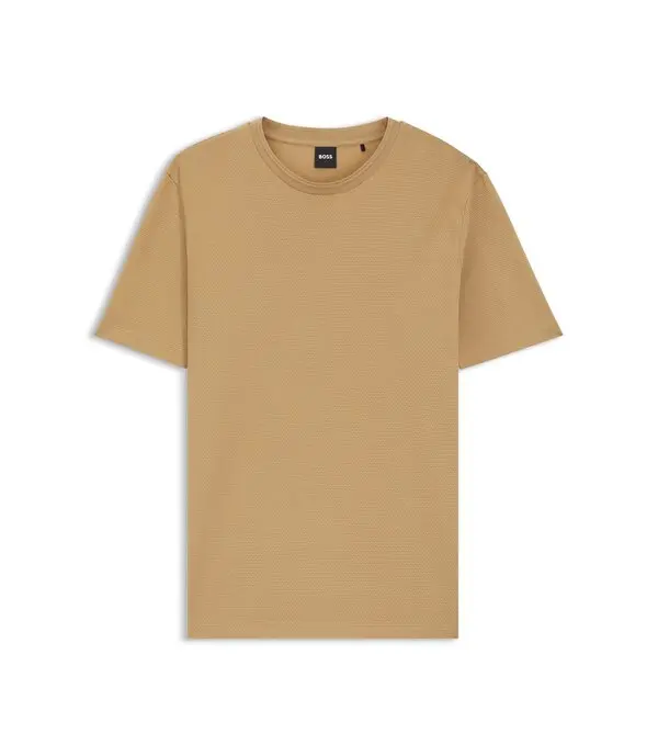 BOSS Bubble-jacquard Structure T-shirt In A Cotton Blend - Beige