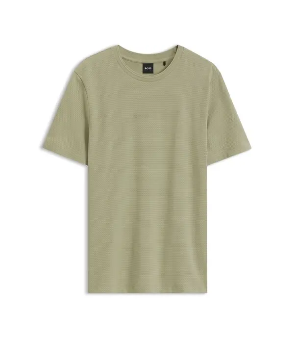 BOSS Bubble-jacquard Structure T-shirt In A Cotton Blend - Khaki