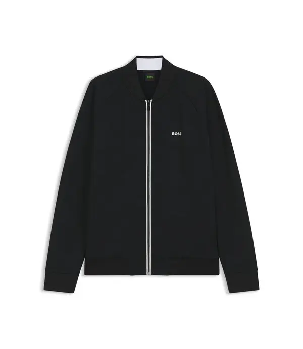 BOSS Triangle-jacquard Zip-up Sweatshirt With Rubberized Logo - Black