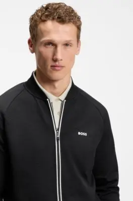 BOSS Triangle-jacquard Zip-up Sweatshirt With Rubberized Logo - Black