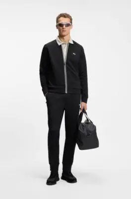 BOSS Triangle-jacquard Zip-up Sweatshirt With Rubberized Logo - Black